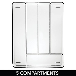 mDesign Plastic Kitchen Cabinet Drawer Storage Organizer Tray - for Storing Organizing Cutlery, Spoons, Cooking Utensils, Gadgets - 5 Divided Compartments - Clear