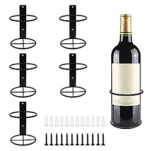 Yimerlen 6 Pcs Spiral Wine Wall Holder, Wall Mounted Wine Rack, Metal Wine Bottle Display Holder for Wine Storage Wall Wine Theme Decor, Black (Upward Style)
