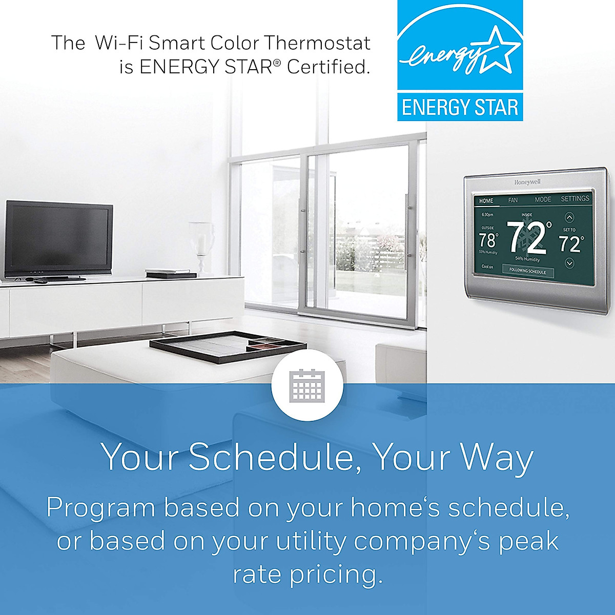 Honeywell Home RTH9585WF Wi-Fi Smart Color Thermostat, 7 Day Programmable, Touch Screen, Energy Star, Alexa Ready, C-Wire Required, Not Compatible with Line Volt Heating
