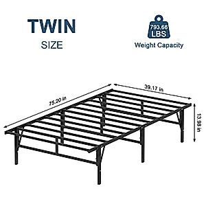 Saudism Metal Platform Bed Frame Twin Size, 14 Inch Black Bed Frame, Mattress Foundation, No Box Spring Needed, Easy Assembly and Storage, Foldable, Steel Slat Support, Twin