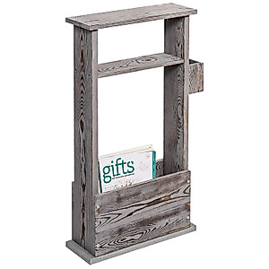 MyGift Narrow Side Table, Slim End Sofa Table in Vintage Gray Wood with Storage Shelf, Magazine and Remote Holder