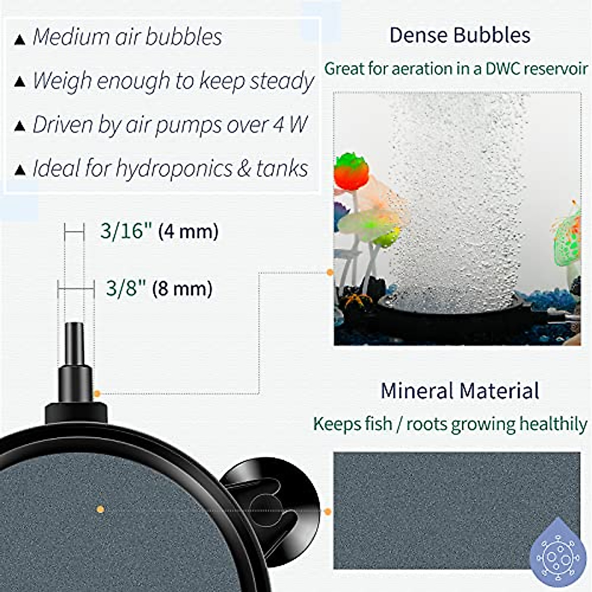 Pawfly Aquarium 4 Inch Air Stone Disc Bubble Diffuser Release Tool for Air Pumps Buckets Fish Tanks Ponds DWC Reservoirs and Circulation System