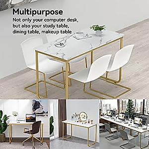 Dorriss Computer Desk,Home Office Desks, 47" Writing Desk,Computer Table,White and Gold Desk, White Faux Marble Desk,Gold Metal Frame, Modern White Computer Desk for Home Office (White Marble+Gold)