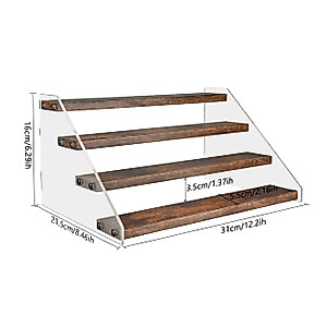 BCOZLUX Wood Display Stand, 4 Tier Clear Acrylic Display Shelf Riser Organizer for Vendors, Pop Figures, Cupcakes, Collectibles Storage, Rustic Brown and Black