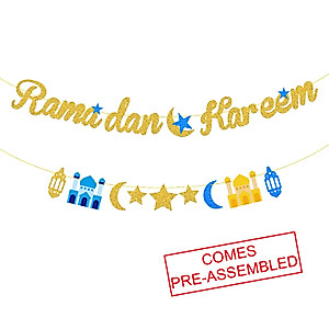 Ramadan Kareem Banner Gold Glitter | Happy Ramadan Banner Decorations | Ramadan Mubarak Party Decorations | Eid Mubarak Party Decorations