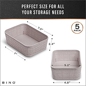 BINO | Woven Plastic Basket | XS (Natural Grey), 5-Pack | THE JUTE COLLECTION | Home Organization, Space - Saving Storage, Stylish Design | Jute Basket | Plastic Storage Basket