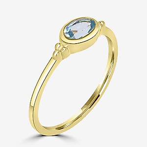 GEMISTRY East-West 14k Gold over Sterling Silver Swiss Blue Topaz Gemstone Stackable Solitaire Bezel Ring