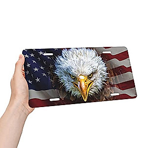 Bald Eagle American Flag Personalized License Plate Auto Truck Front Tag Metal License Plate Cover Frame for Car 6"X12"