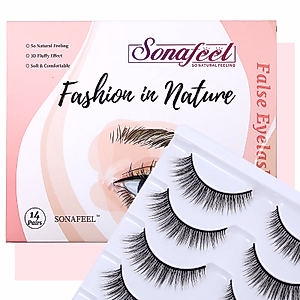 SONAFEEL Short Eye Lashes for Glasses 12mm 14Pairs a Little Cat Eye Effect False Eyelashes Natural Look Handmade Reusable 3d Mink Lashes Pack
