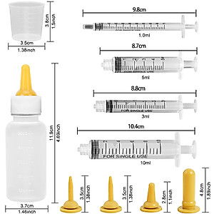 Sobirdos Pet Nursing Bottle,Puppy Bottles for Nursing,Miracle Nipple,Kitten Nursing Bottle,Mini Pet Feeding Bottle and Syringes with Nipples for Newborn Rabbits, for Feeding Small Animals(5pcs)