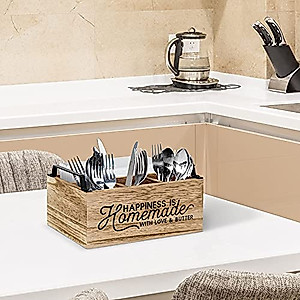 Kitchen Countertop Utensil Holder, Rustic Kitchen Utensil Caddy, Flatware Caddy and Silverware Organizer, Wood Utensil Caddy for Kitchen Countertop Organizer