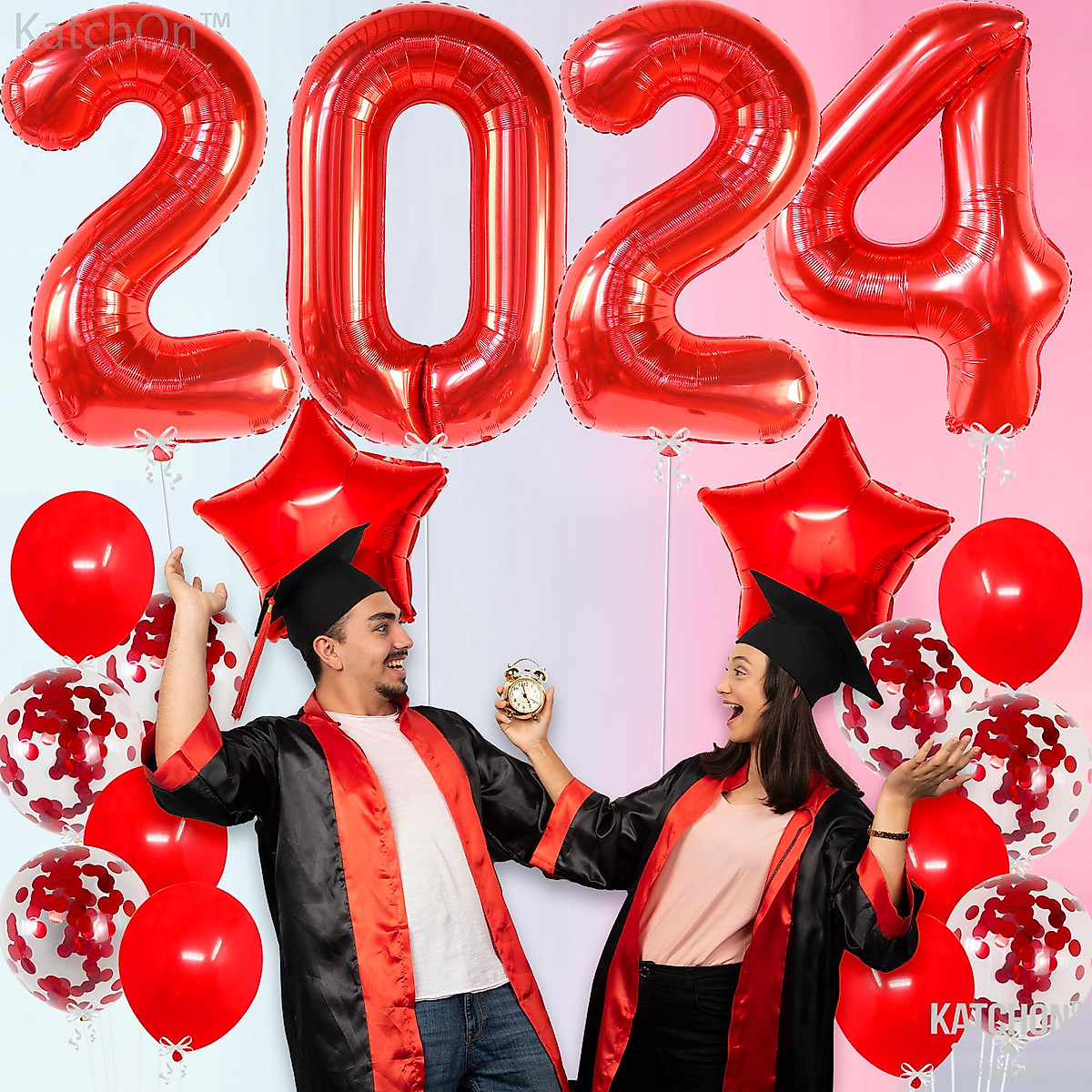 KatchOn, Red 2024 Balloon Numbers Set - Pack of 22 | Giant 40 Inch Red 2024 Balloons, Confetti Balloons, Red and White Graduation Decorations | Red Graduation Decorations Class of 2024 Red and White