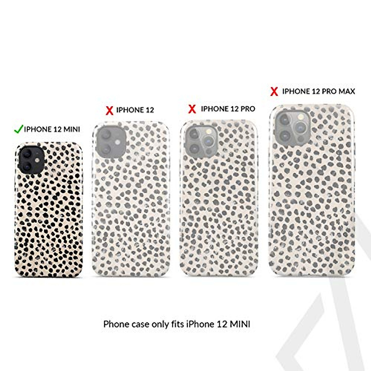 BURGA Phone Case Compatible with iPhone 12 Mini - Hybrid 2-Layer Hard Shell + Silicone Protective Case -Black Polka Dots Pattern Nude Almond Latte - Scratch-Resistant Shockproof Cover