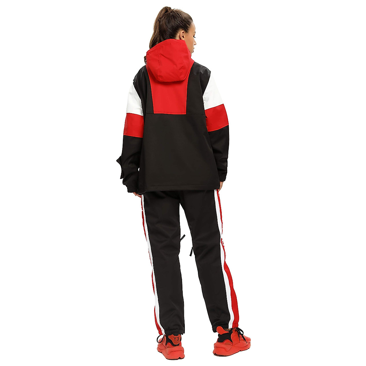 SNBOCON Womens Two Piece Snowsuits Ski Half Zip Jackets and Pants Set Winter Snowboard (M,Black)