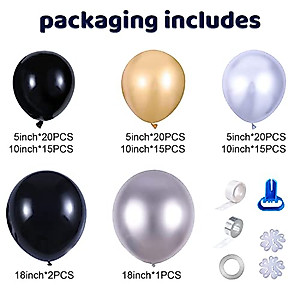 COLOURBOW Black Balloons Black Gold Balloon Garland Kit 114Pcs Black Balloons Metallic Black and Gold Balloons Black Silver Balloons Set for Birthday Wedding Decorations Graduation Decorations