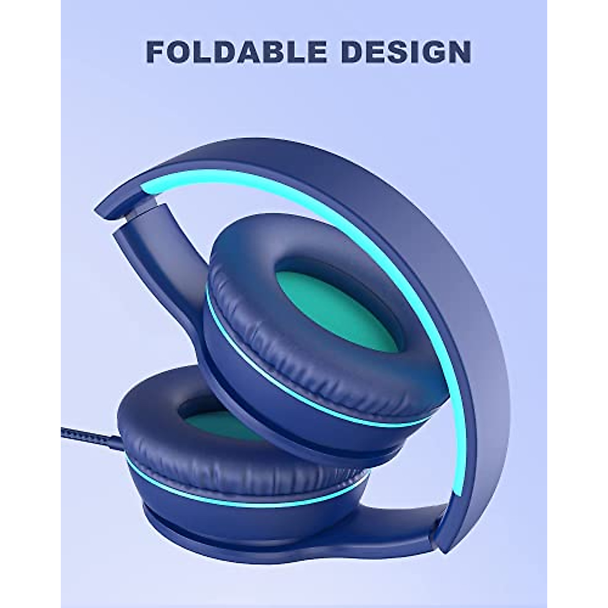 ELECDER i45 On-Ear Headphones with Microphone - Foldable Stereo Bass Headphones with No-Tangle 1.5M Cord, 3.5MM Jack, Portable Wired Headphones for School/Kids/Teens/Smartphones/Travel/Tablet - Blue