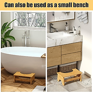 Bamboo Toilet Stool Poop Stool for Adults, Step Stool,Poop Stool for Bathroom, Waterproof and Non Slip Squat Stool Adult Bamboo Toilet Stool (6.7‘’H)