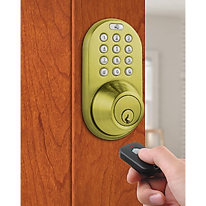 MiLocks XF-02P Digital Deadbolt Door Lock with Keyless Entry via Remote Control and Keypad Code for Exterior Doors, Polished Brass