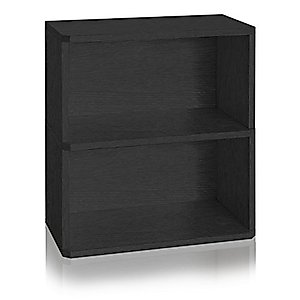 Way Basics Webster 2 Tier Bookshelf Display Storage and Organizer (Tool-Free Assembly and Uniquely Crafted from Sustainable Non Toxic zBoard Paperboard) Black, 12D x 22.8W x 24.7H in