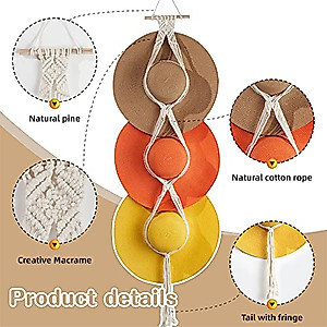 Boho Hat Hangers for Wall, Hat Organizer, Wall Hanging Hat Holder, Bohemian Hand Weaving Hat Storage and Hat Display for Straw Hats and Wide Brim Hats, Decorative Hat Rack for Closet and Door (WHITE)