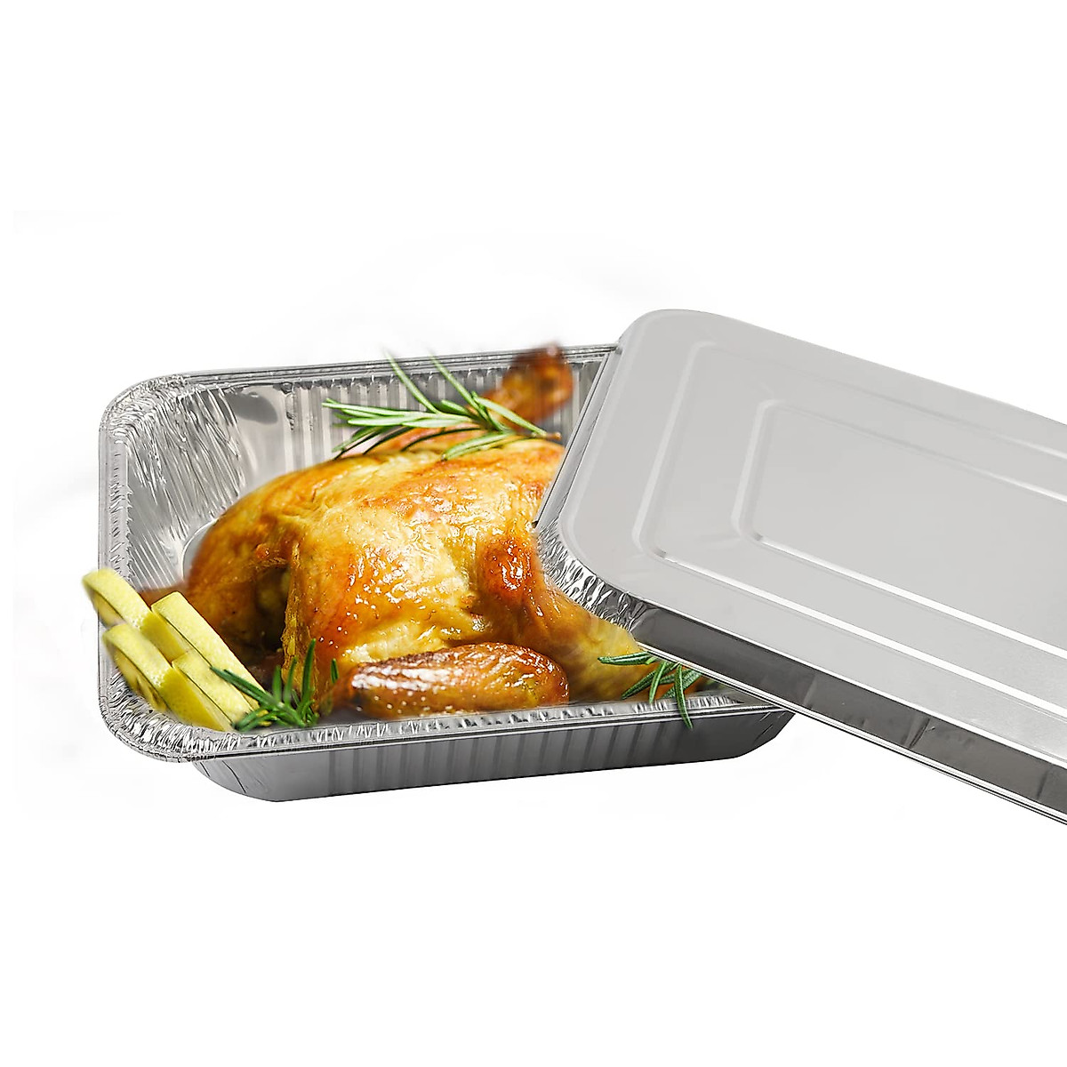 10 Pack Aluminum Pans With Lids,12.5x10.2 Extra Heavy Duty Durable Disposable Aluminum Foil Pans,Half Size Deep Steam Table Pans -Baking Pans for Cooking,Food Prepping,Party Holidays Christmas BBQ