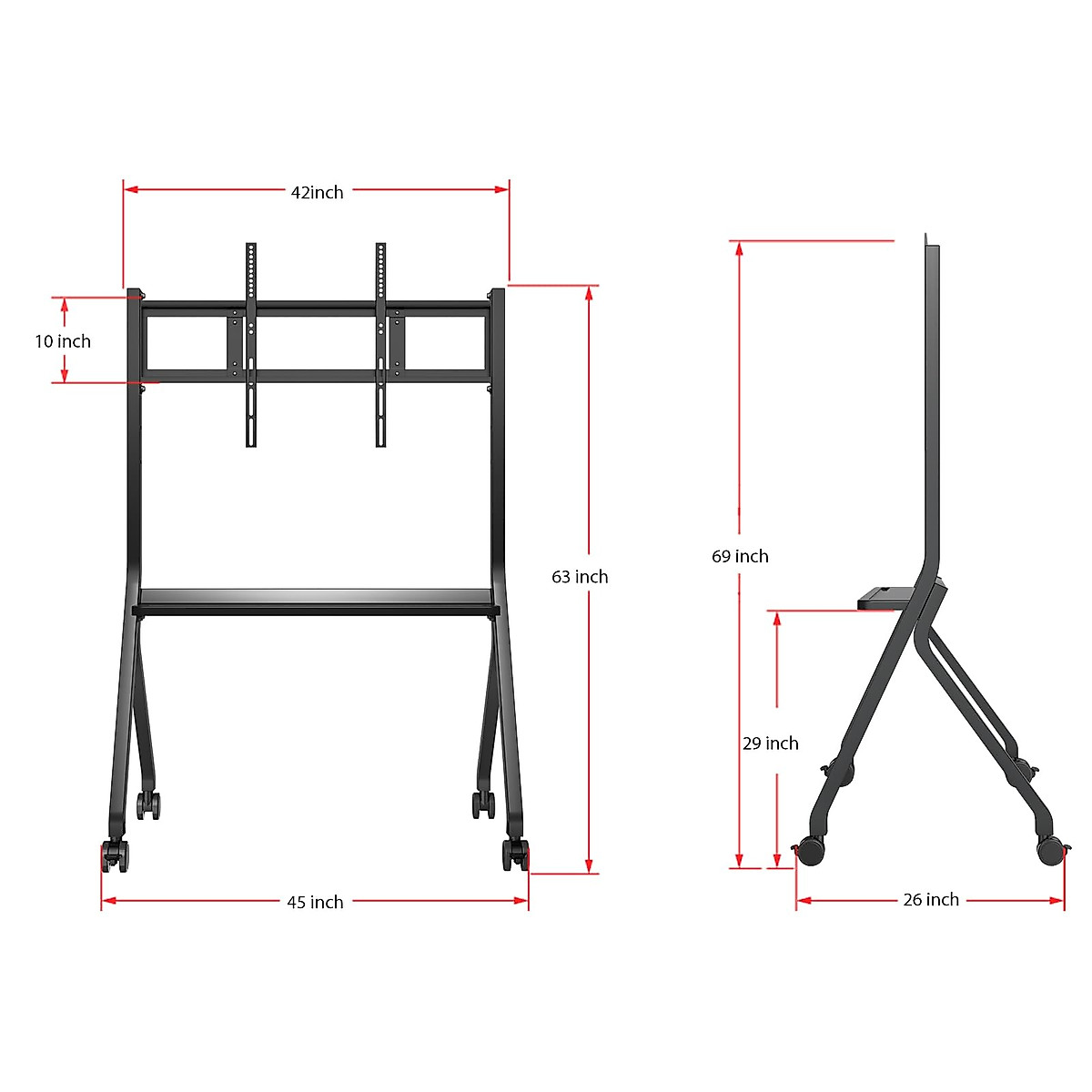 Smart Board Stand with Wheels, Mobile Rolling Interactive Whiteboard Stand with Wall Mount for 55”– 86”