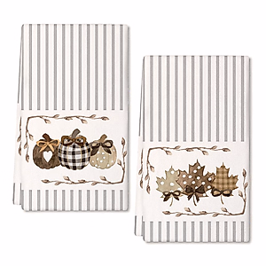 GEEORY Fall Kitchen Dish Towels Set of 2,Beige Pumpkin Maple 18x26 Inch Drying Dishcloth,Farmhouse Home Decoration GD150