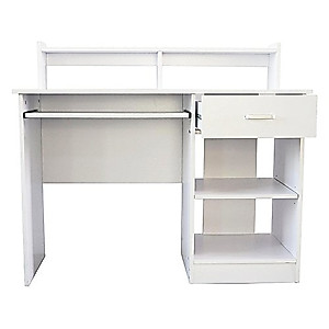WISCLASS Modern and Simple White Computer Desk with Keyboard Tray and Drawers