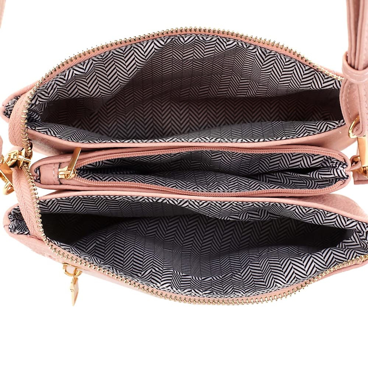 Trendeology Lightweight Vegan Leather Multi 5 Compartment Roomy Wristlet Crossbody Bag (1Embossed Wristlet Crossbody - Beige)