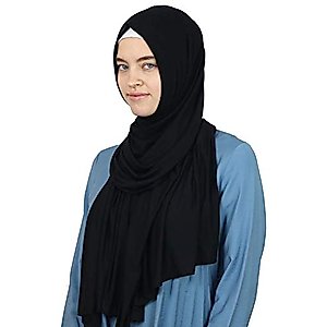 Modefa Women's Turkish Islamic Premium Jersey Hijab Shawl Wrap Scarf (Black)