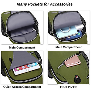 MOSISO Sling Backpack, Multipurpose Crossbody Shoulder Bag Travel Hiking Daypack, Army Green, Medium