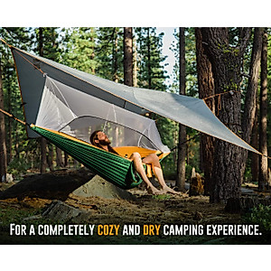 Ryno Tuff XL 2 Person Camping Hammock with Mosquito Net & Rain Fly - Compact Double Hammock with Bug Net, Tarp, Pocket, Tree Straps & Heavy Duty Carabiners - Parachute Grade Nylon Holds Over 600lbs