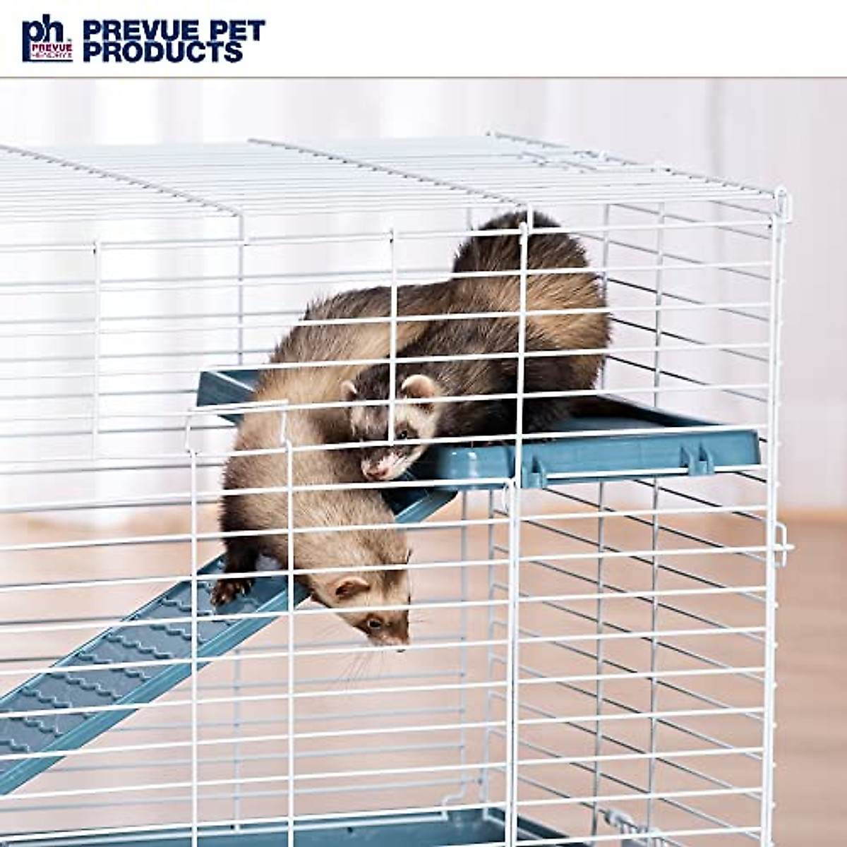 Prevue Pet Products Adult Ferret, Chinchilla, Small Animal Critter Home/Travel Cage with Deep Tubby Base, 1 inch Wire Spacing, Blue (529BLUE)