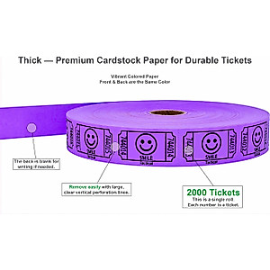 Tacticai 2000 Raffle Tickets, Smile, Purple (8 Color Selection), Single Roll, Ticket for Events, Entry, Class Reward, Fundraiser & Prizes