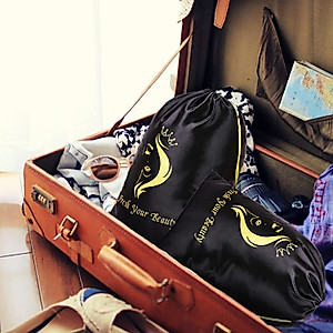 AIHOPESTO Silk Satin Bags Hair Packaging Bags For Bundles Soft Silk Satin Pouches with Drawstring Wigs Bags Hair Tools Storage Bags for Home and Salon Use (6 PCS Black)