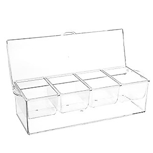 Jucoan Large Ice Chilled Condiment Server with Lid and 4 Removable Compartment, Clear Plastic Condiment Server Caddy Tray Container on Ice with Lid, Garnish Dispenser Tray for Home Restaurant