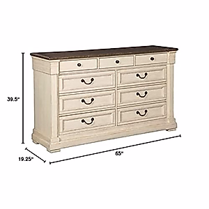 Signature Design by Ashley Bolanburg Farmhouse 9 Drawer Dresser with Dovetail Construction, Antique White, Weathered Gray