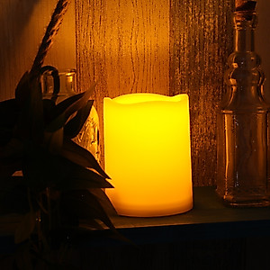 YINCHI Outdoor Waterproof Flameless Candle with Timer - Flickering White Plastic Battery Operated LED Lantern Light Bright Resin Electric Pillar for Outside Patio Garden Party Wedding Deco 3”(D)x6”(H)