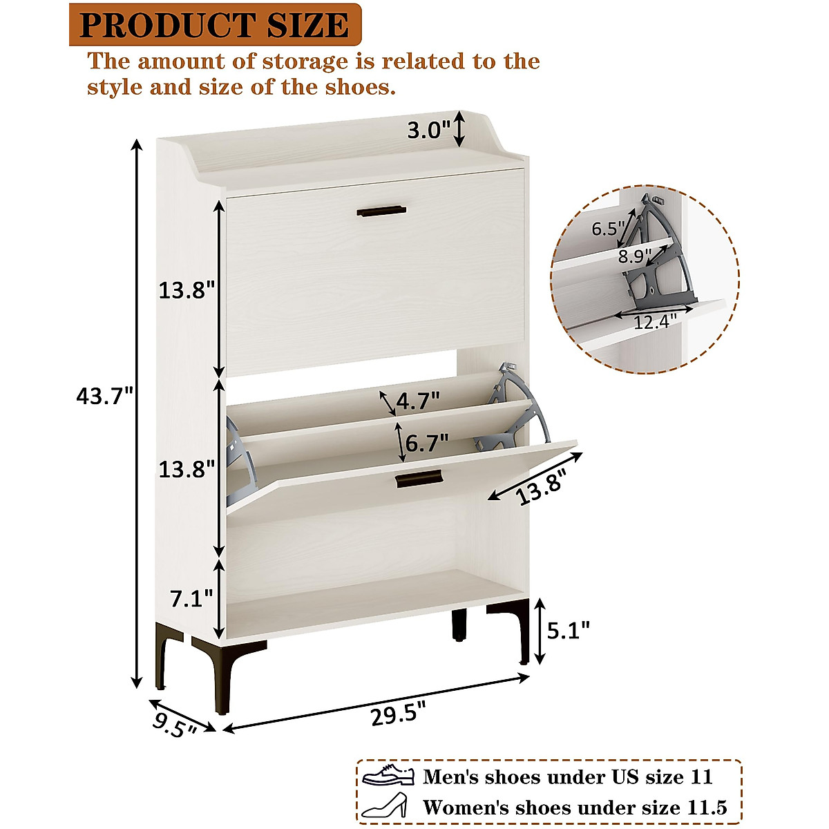 Gadroad Shoe Cabinet, Modern Slim Shoe Organizer, Tipping Shoe Cabinet with 2 Flip Drawers, Narrow Shoe Rack for Living Room Entryway, White