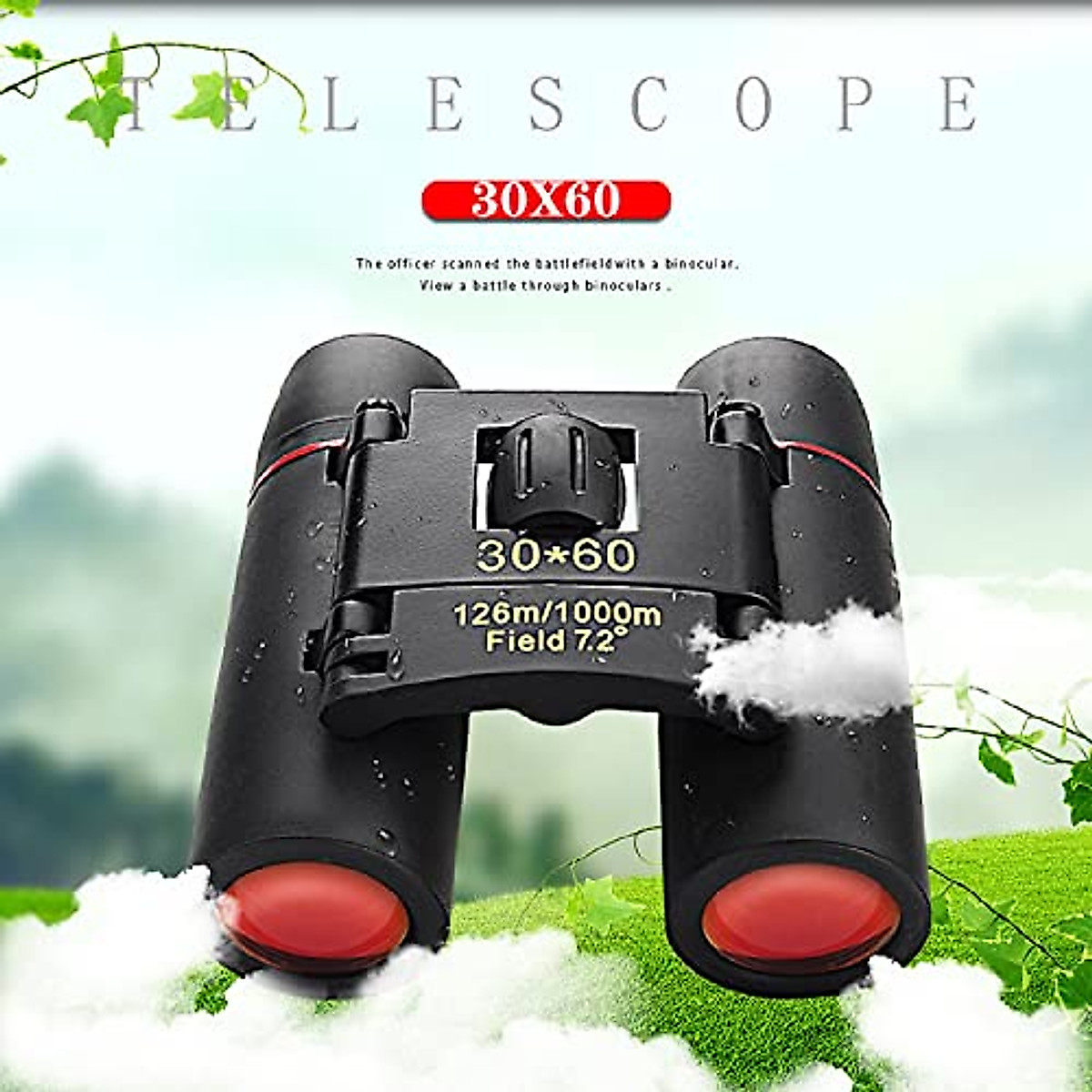Portable Mini Binoculars,30x60 Zoom Wide View Angle Folding Binoculars Telescope with Low Light Night Vision for Outdoor Bird Watching Camping Hiking Traveling