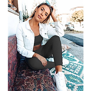 Beaufident Workout Set for Women Active 2 Pieces Seamless Ribbed Yoga Leggings with Support Paded Sports Top Black