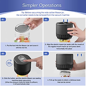 Mason Jar Vacuum Sealer Upgrade Auto Stop Electric Mason Jar Vacuum Sealer Kit 80kPa Mason Jar Vacuum Sealer with Wide and Regular Mouth Lids (Black