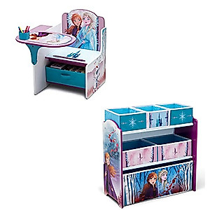 Delta Children Chair Desk with Storage Bin + Design and Store 6 Bin Toy Storage Organizer, Disney Frozen (Bundle)