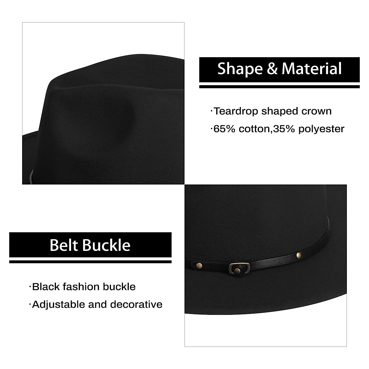 SAJUZEN Wide Brim Fedora Hats for Women Mens Felt Fedora Hats with Belt Buckle