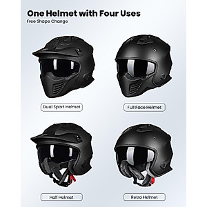 ILM Open Face Motorcycle 3/4 Half Helmet for Dirt Bike Moped ATV UTV Motocross Cruiser Scooter DOT Model 726X (Matte Black,M)