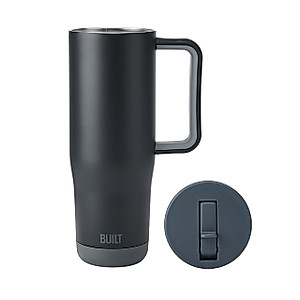 Built 40 oz Cascade Flip Straw Tumbler, Double Wall Insulated Tumbler, Gym & Sport Bottles - Stainless Steel & Straw Lid, Leak-Proof, Soft Bumper Base, Portable BPA-Free (Black)