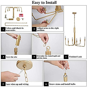 KSANA Gold Chandelier, 6-Lights Modern Chandeliers for Dining Rooms, Living Room, Bedroom, Kitchen, Brushed Gold Finish