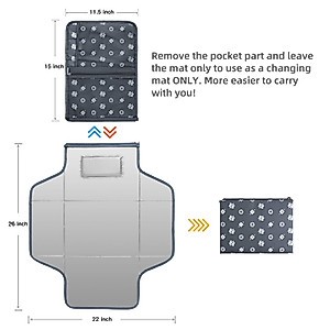 Portable Baby Changing Pad, Travel Diaper Bag Changing Mat with Head Cushion, Wipes Pockets-Waterproof & Foldable Baby Stuff for Newborn