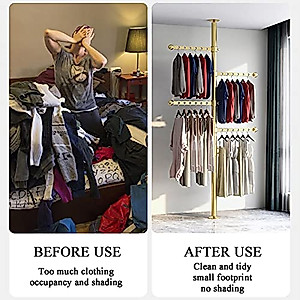 BIFCIOFH Adjustable Clothing Rack, 4-Tier Standing Metal Clothing Rack, Heavy Duty Vertical Pole Garment Rack, Closet Organizer System