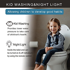 Electric Heated Bidet Toilet Seat, Auto Open & Close Lid, Thermostatic Warm Water Bidet with Dryer, Heated Bidet Seat Elongated, Bubble Wash, Massage, Kids Model, Remote Control, Night Light, White